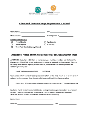 Fillable Online Client Bank Account Change Request Form - Payroll ...