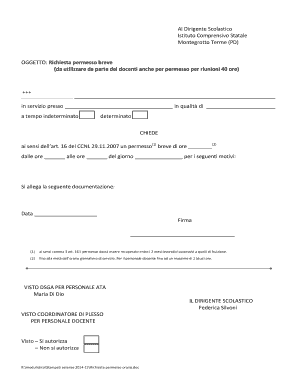 Fillable Online icmontegrotto gov Richiesta permesso breve (da ...
