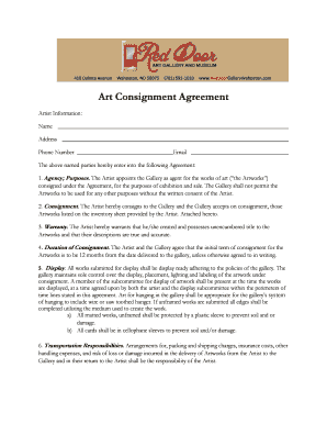 Fillable Online Art Consignment Agreement - reddoorgallerywahpeton.com ...