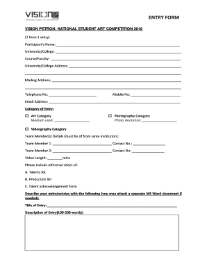 Fillable Online ENTRY FORM - petron.com.my Fax Email Print - pdfFiller