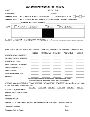 Fillable Online Summary Cover Sheet for Tenure Fax Email Print - pdfFiller