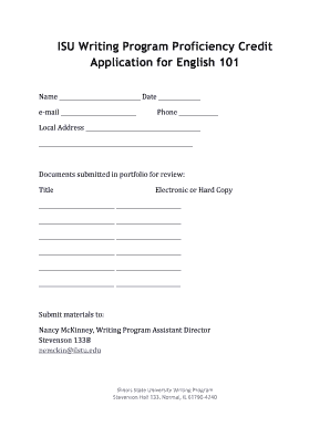 Fillable Online ISU Writing Program Proficiency Credit Application 101 ...