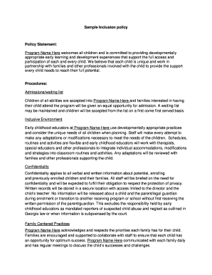 Fillable Online Sample Inclusion policy Fax Email Print - pdfFiller