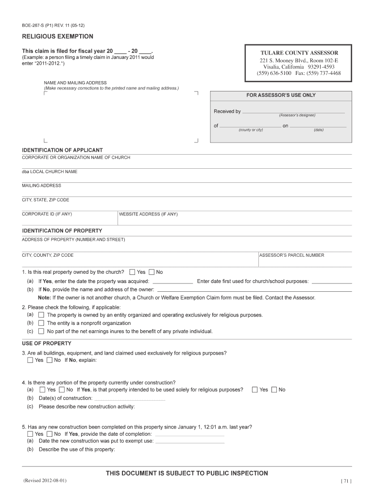 Fillable Online Religious Exemption (BOE-267-S) Fax Email Print - pdfFiller
