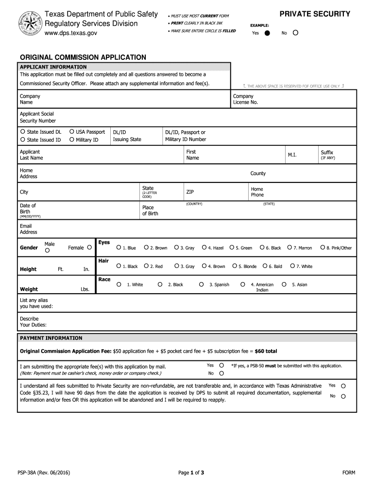 Fillable Online dps texas Original Commission Application (PDF) Fax Email Print - pdfFiller