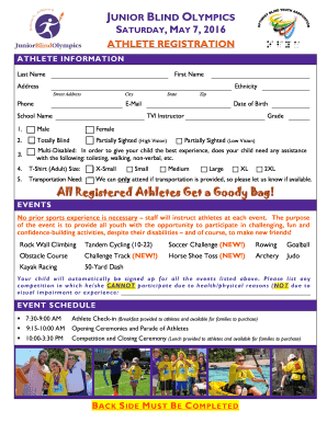 Fillable Online juniorblind Athlete Registration Form - Local - English ...