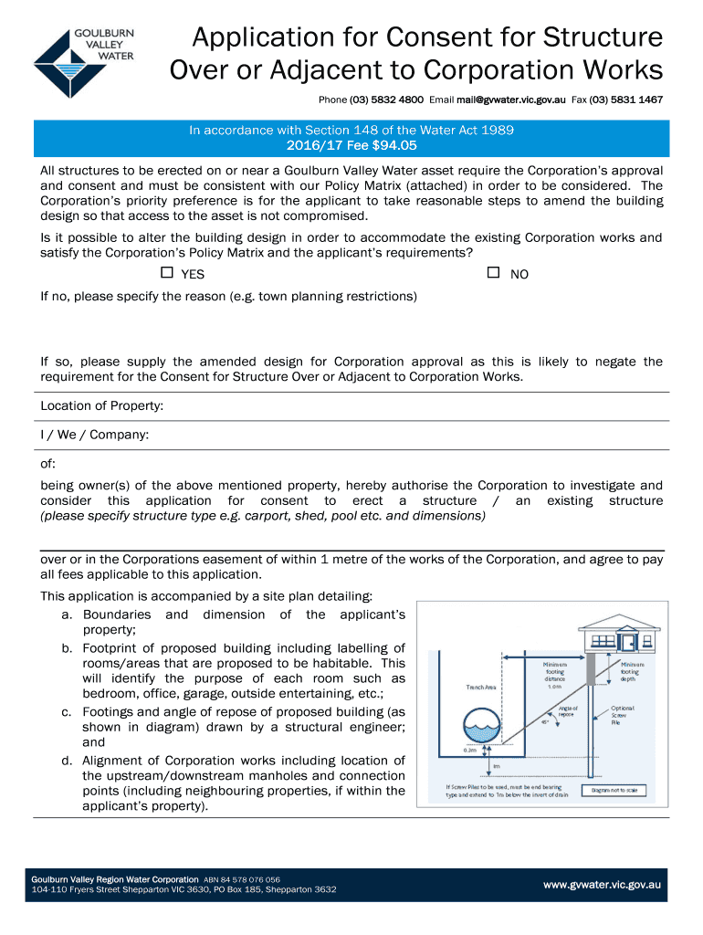 Fillable Online Application for Consent for Structure Over or Adjacent to ... Fax Email Print ...