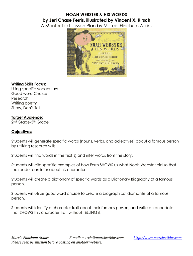 Fillable Online Noah Webster Lesson plan - Marcie Flinchum Atkins Fax ...