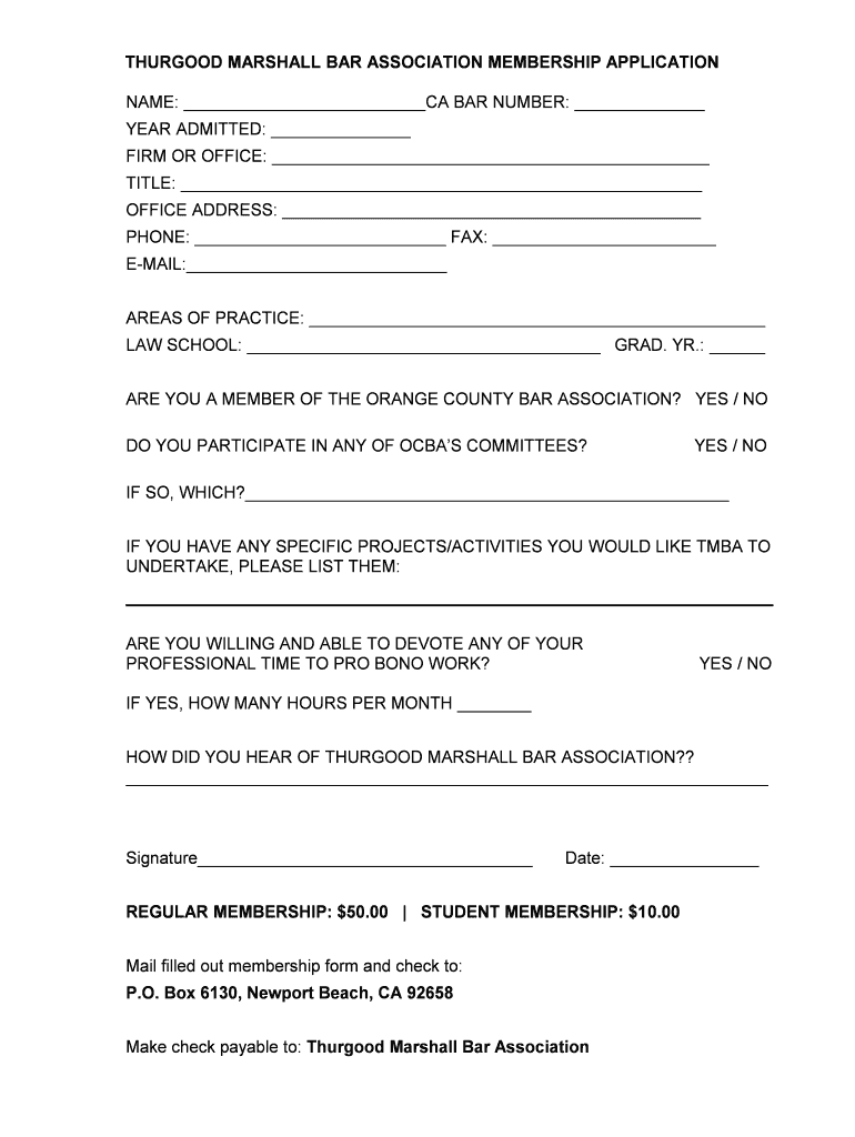 Fillable Online thurgoodmarshallbarassociation Download printable membership form (PDF ...
