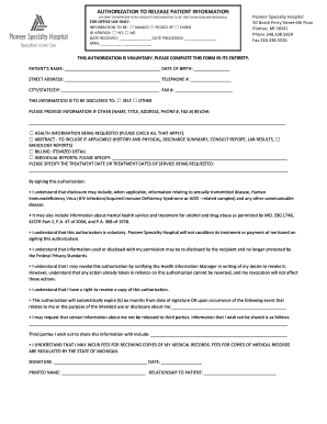 Fillable Online AUTHORIZATION TO RELEASE PATIENT INFORMATION (PATIENT ...