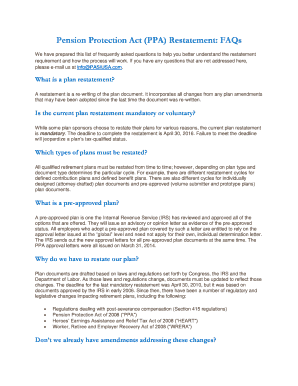Fillable Online Pension Protection Act (PPA) Restatement: FAQs Fax ...