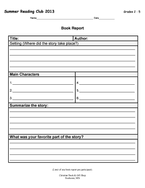 Fillable Online Book report form grades 2 to 5 Fax Email Print - pdfFiller