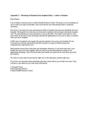 Fillable Online Appendix C Discharge of Patients from Hospital Policy Letter to Patients Fax ...
