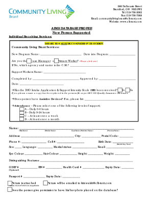 Fillable Online AIMS DATABASE PROFILE New Person Supported - clbrant ...