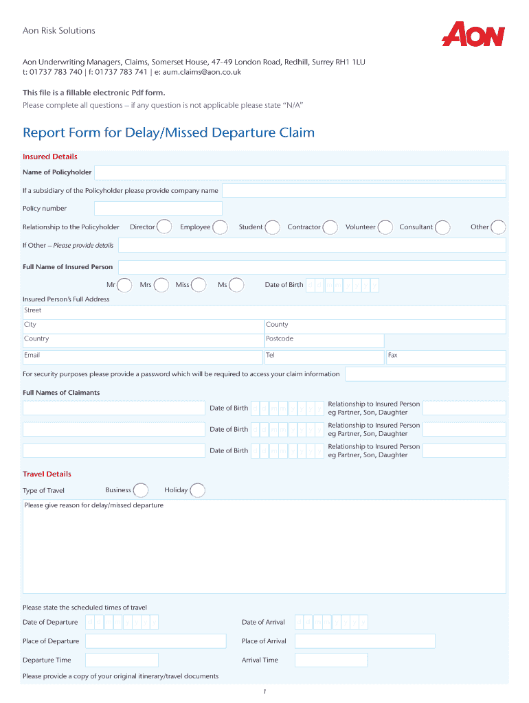 Fillable Online ccia org Report Form for Delay/Missed Departure Claim ...