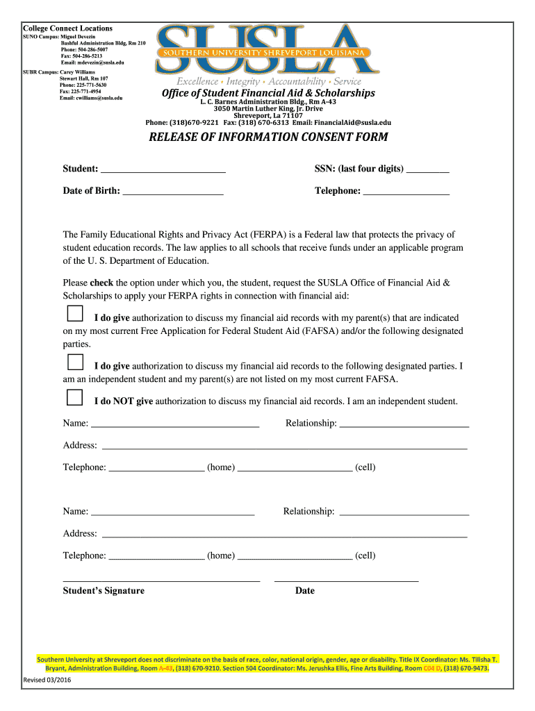 Fillable Online RELEASE OF INFORMATION CONSENT FORM - susla.mybizzuka ...