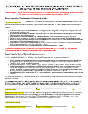 Fillable Online RECREATIONAL ACTIVITY RELEASE OF LIABILITY, WAIVER... Fax Email Print - pdfFiller