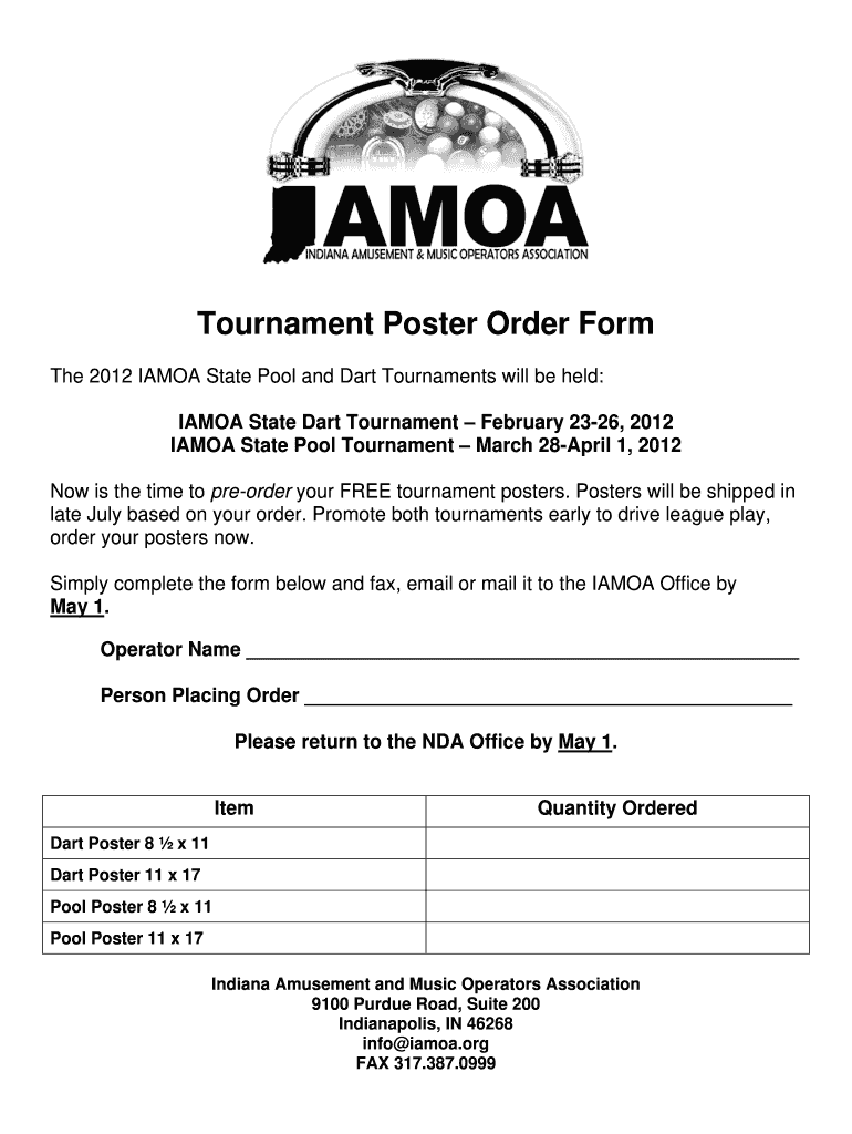 Fillable Online iamoa Tournament Poster Order Form - Indiana Amusement ...
