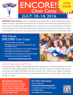 Fillable Online to view our 2016 flyer! - Encore Choir Camp Fax Email ...
