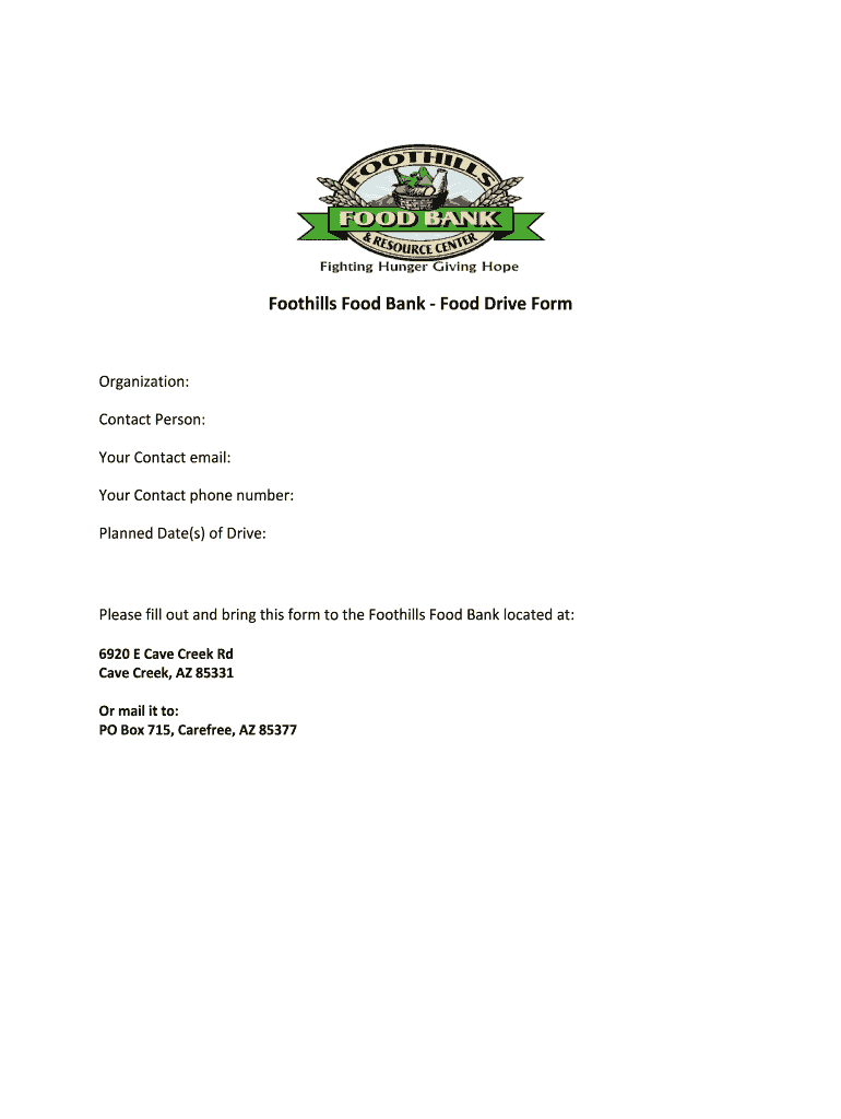 Fillable Online Foothills Food Bank - Food Drive Form Fax Email Print ...