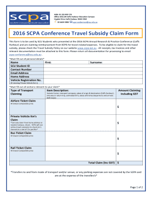 Fillable Online scpa net 2016 SCPA Conference Travel Subsidy Claim Form ...