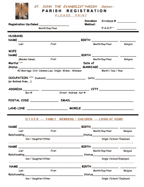 Fillable Online Printable Parish Registration Form - St Johns - GARSON ...