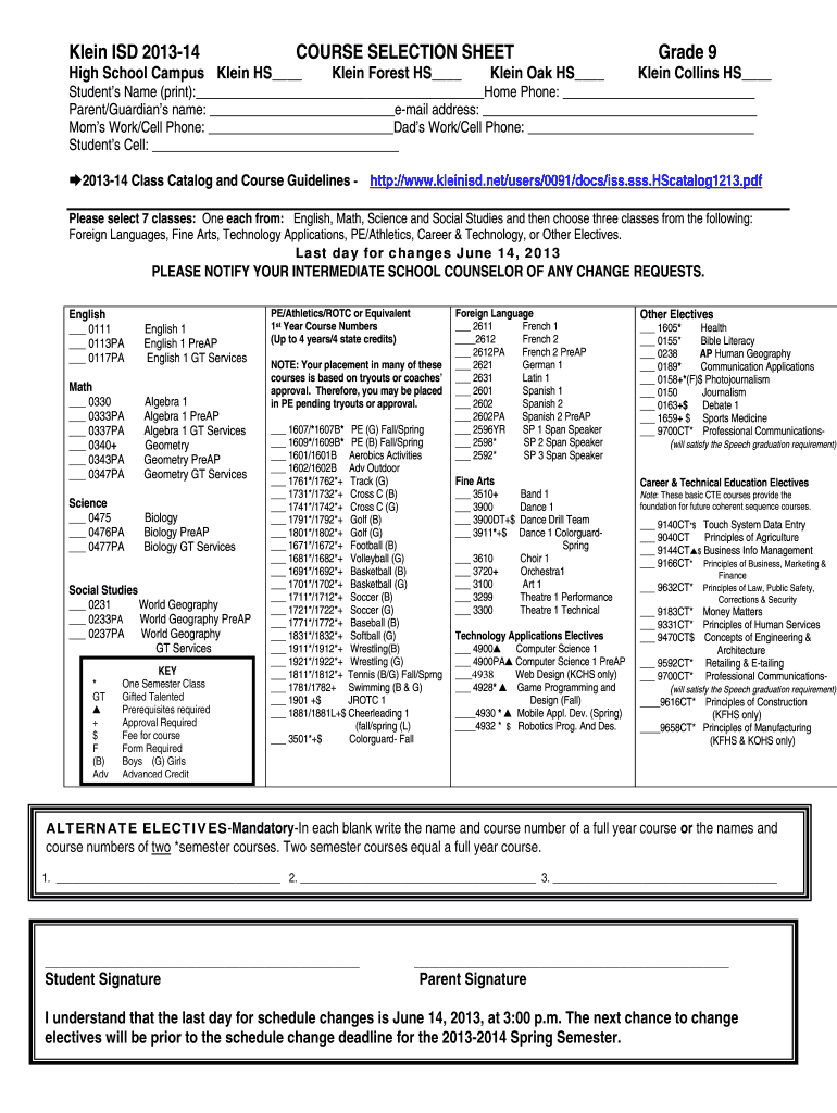 Fillable Online Klein Forest HS Fax Email Print - pdfFiller