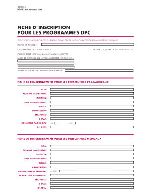 Fillable Online anfh programme r gional 2016 fiche d inscription pour les programmes dpc ide ...
