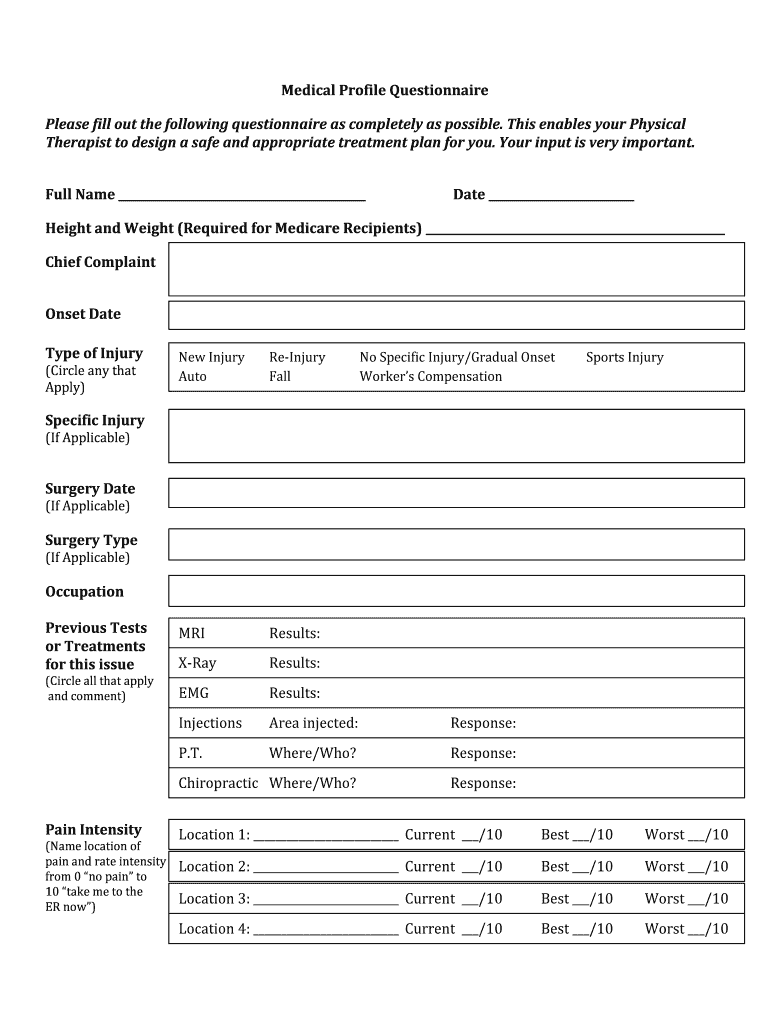 Fillable Online Medical Profile Questionnaire Fax Email Print - pdfFiller