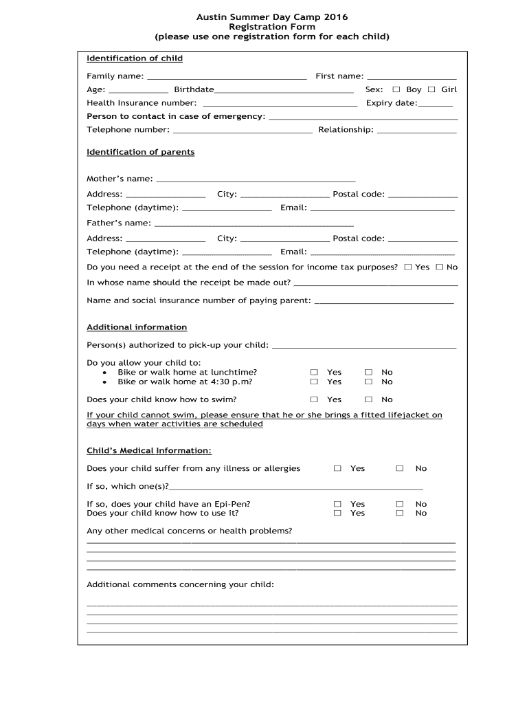 Fillable Online municipalite austin qc Identification of child ...