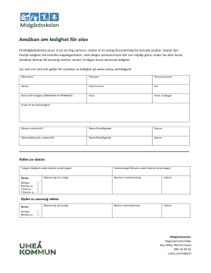 Fillable Online Anskan om ledighet fr elev - skola.umea.se Fax Email ...