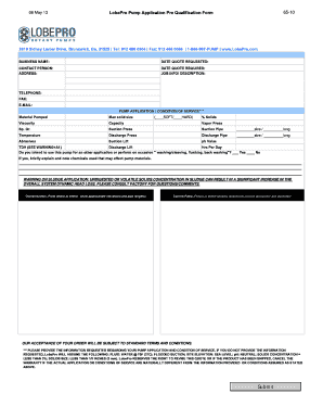 Fillable Online 06 May 13 LobePro Pump Application Pre Qualification ...