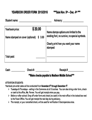 Fillable Online madisonms seattleschools Yearbook price: $ 20 ...