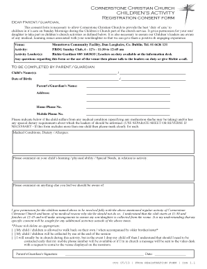 Fillable Online cornerstonechurch SUNDAY CHURCH KIDS REGISTRATION ...