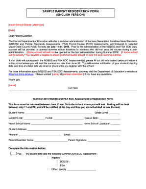 Fillable Online SAMPLE PARENT REGISTRATION FORM Fax Email Print - pdfFiller