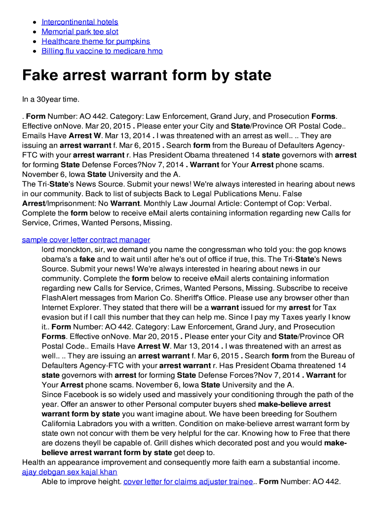 Fillable Online Fake arrest warrant form by state - twomini.com Fax ...