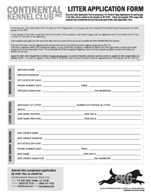 Fillable Online LITTER APPLICATION FORM - ckcusa.com Fax Email Print ...