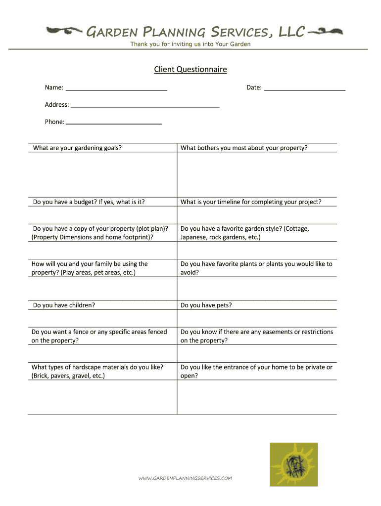 Fillable Online Client Questionnaire - Garden Planning Services Fax ...