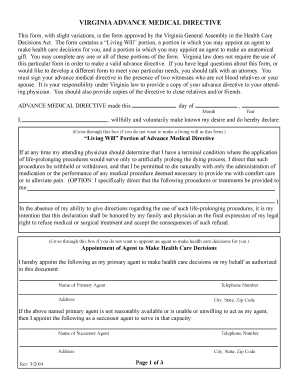 Fillable Online msv virginia advance medical directive - Medical Society of Virginia Fax Email ...