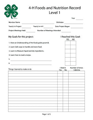 Fillable Online 4-H Foods and Nutrition Record Level 1 Fax Email Print ...