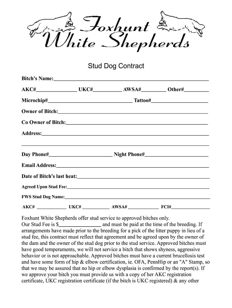 Printable Dog Breeding Contract Fill Online Printable Fillable 