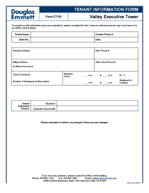 Fillable Online valleyexecutivetower TENANT INFORMATION FORM Form CT-01 ...