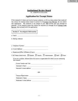 Fillable Online IRB Exempt Status - WordPress.com Fax Email Print - pdfFiller