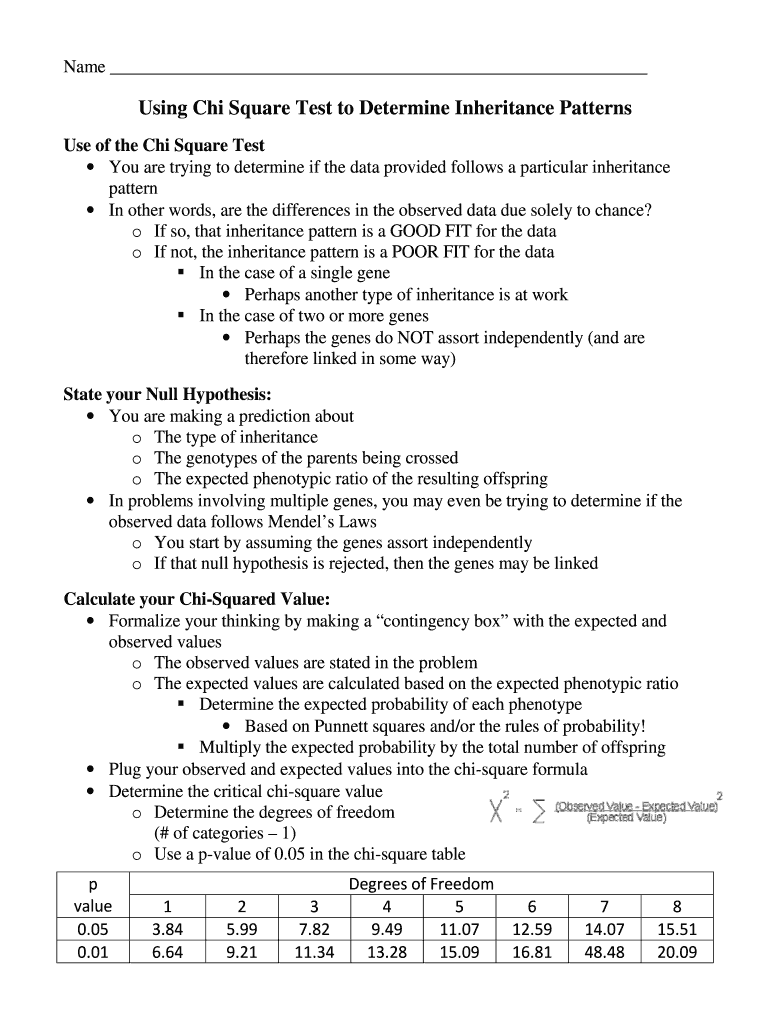 Fillable Online Using Chi Square Test to Determine Inheritance Patterns ...