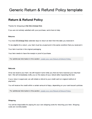 Fillable Online Generic Return & Refund Policy template Fax Email Print ...