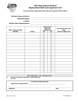 Fillable Online site1 wrsd ca webguidecms SUB Cost Approval Form Fax ...
