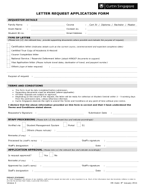 Fillable Online LETTER REQUEST APPLICATION FORM - curtin.edu.sg Fax ...