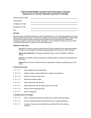 Fillable Online Clinical Mental Health Counselor Final Performance ...