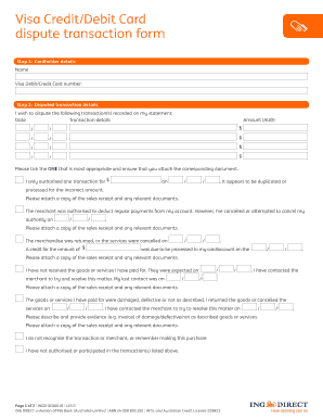 Fillable Online Visa Credit/Debit Card dispute transaction form Fax ...