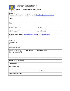 Fillable Online robinson cam ac Robinson College Library Book Purchase Request Form Fax Email ...
